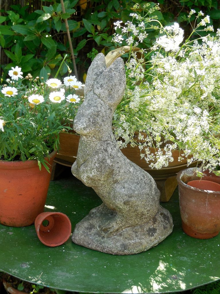 Large weathered vintage rabbit garden statue - Lavender House Vintage