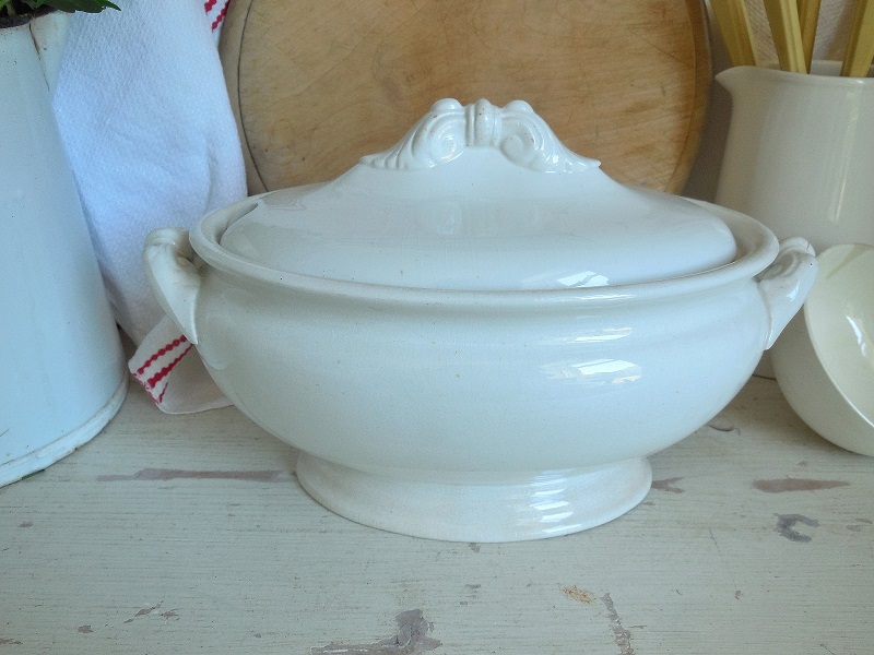 Large antique white ironstone tureen - Lavender House Vintage