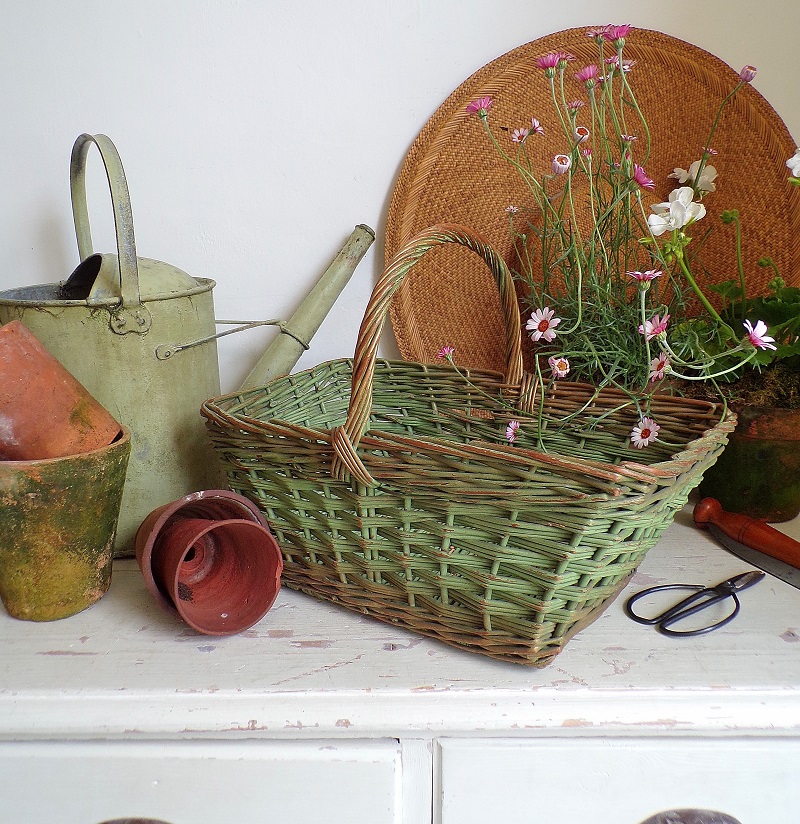 Beautiful vintage flower basket with original green paintwork ...